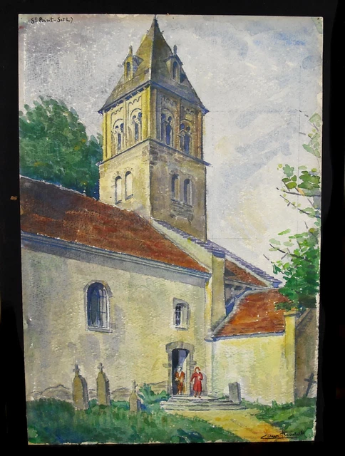 LOUIS BRACHET DESSIN original à l'Aquarelle Église Saint-Donat de Saint ...