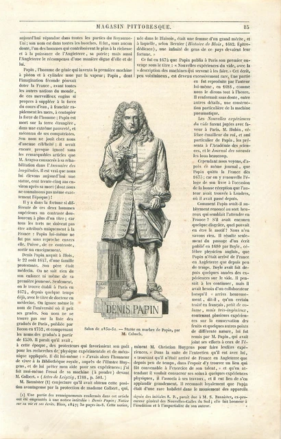 BUSTE DE DENIS Papin inventeur machine à vapeur par Calmels Paris GRAVURE 1851 £11.39 - PicClick UK