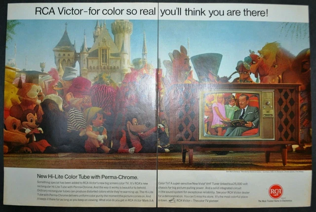 1966 RCA VICTOR Big Screen Color TV Walt Disney World Of Color 2-Page ...