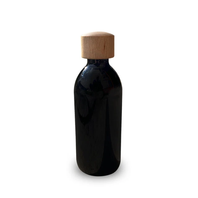 MIRON GLASS BOTTLE (DARK VIOLET GLASS) 250ml with WOODEN ECO LID (x1) £ ...