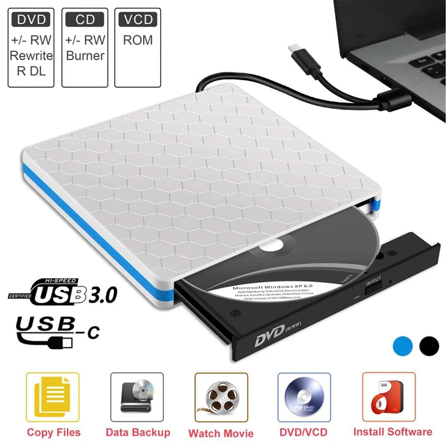EXTERNAL USB 3.0 USB-C DVD CD RW Writer Drive Burner Reader Player For ...