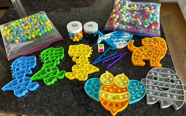 POP IT FIDGET Bubble Sensory Toy Fine Motor Bundle w Pompoms Tongs Huge ...
