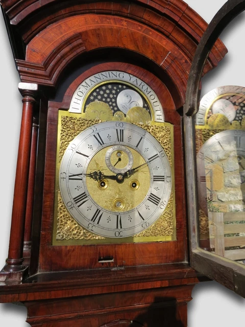OUTSTANDING 8-DAY ANTIQUE Longcase Clock C1730. Moon-Phases, Walnut ...