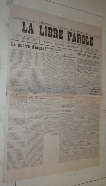 FAC-SIMILE (COPY) JOURNAL La Libre Parole Guerre 14-18 29/04 1915 ...