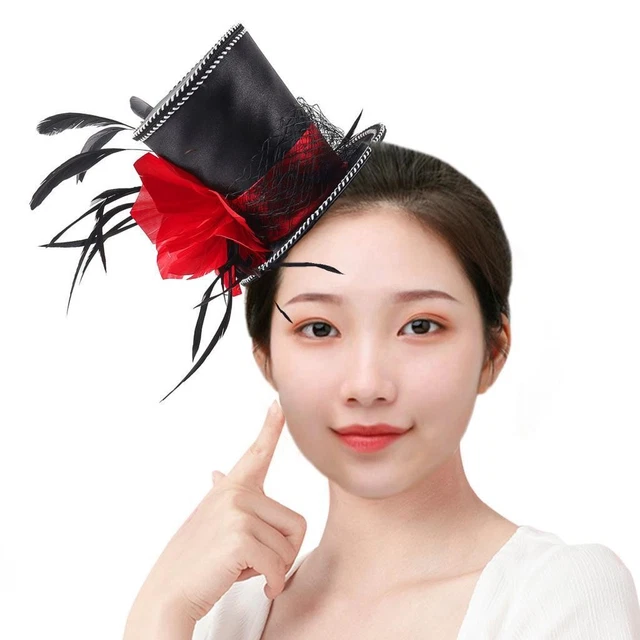 RED FEATHER FASCINATOR Headband Top Hat Wedding Bridal For Woman Ladies ...