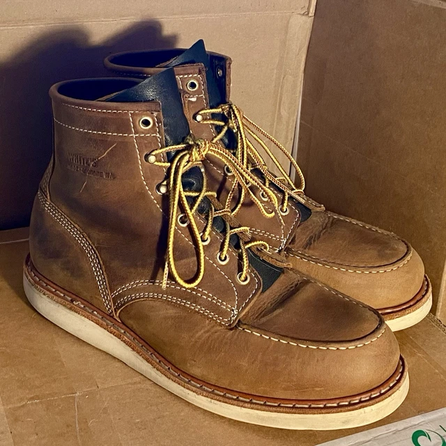 WHITE’S PERRY 6 Moc Toe Boot Vibram Wedge Sole Brown Distress Leather ...