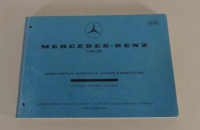 PARTS CATALOG / Spare Parts List Mercedes Benz Type 314 Stand 03/1970 £ ...
