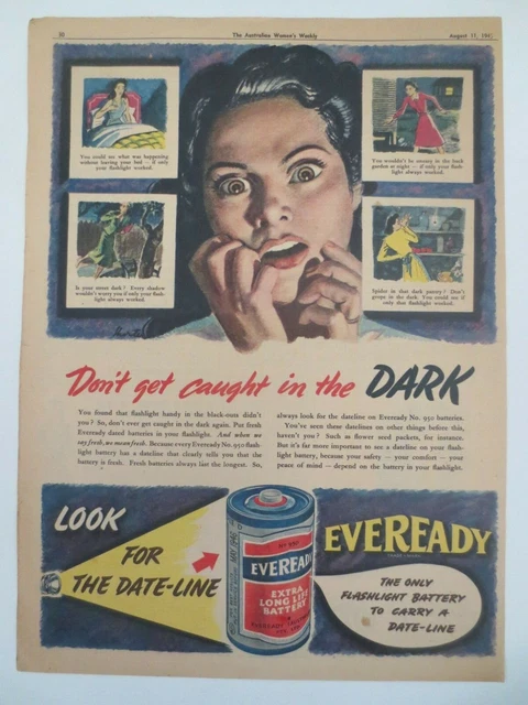VINTAGE AUSTRALIAN ADVERTISING 1945 ad EVEREADY FLASHLIGHT TORCH ...