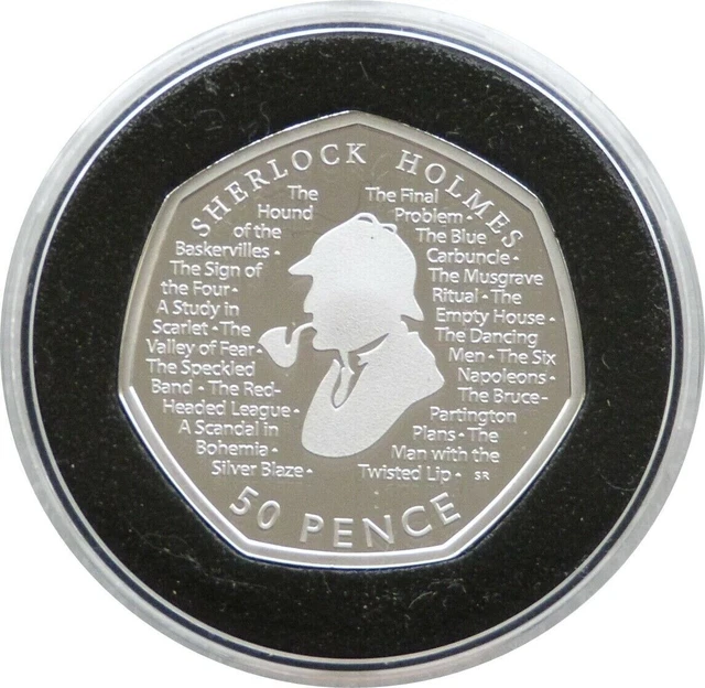 2019 ROYAL MINT Sherlock Holmes 50p Fifty Pence Silver Proof Coin Box ...