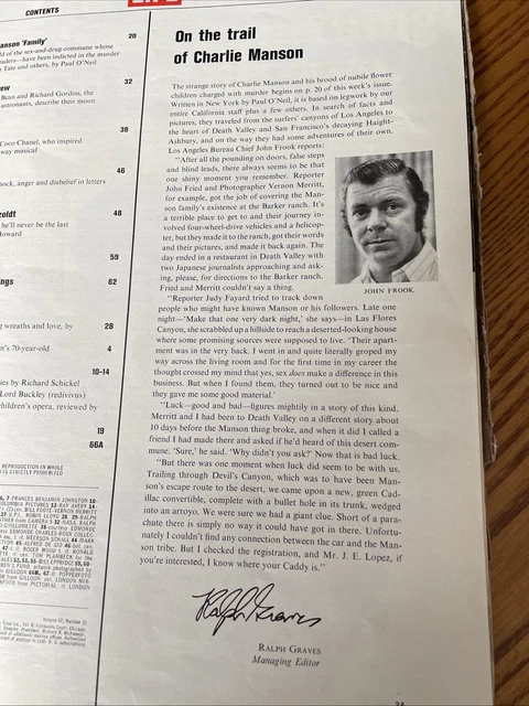 LIFE MAGAZINE CHARLES Manson Dec 19, 1969 Vintage True Crime Relic £22. ...