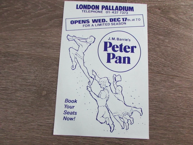PETER PAN 1975 London Palladium Theatre Pantomime Panto Show Flyer £7. ...
