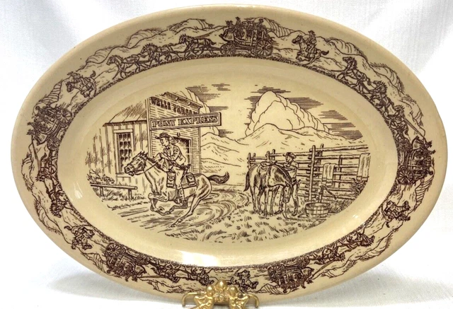 VINTAGE TEPCO CHINA Western Traveler Platter Pony Express Stage Coach ...