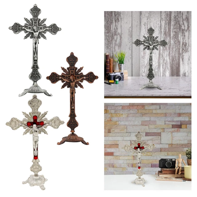 STANDING CRUCIFIX CRUCIFIX with Stand Jesus on Cross Statue Metal Table ...