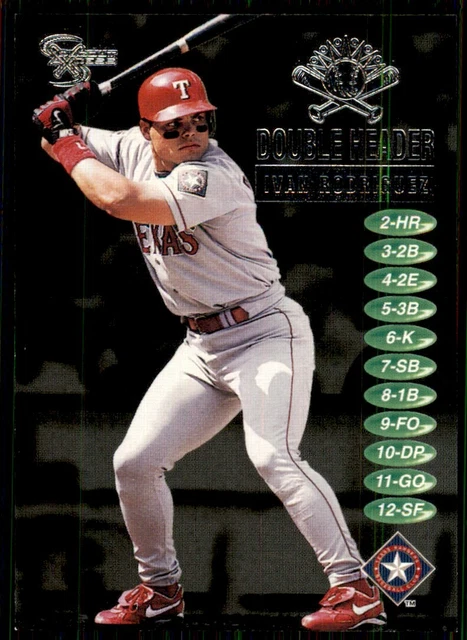 1998 SKYBOX DUGOUT Axcess Double Header Ivan Rodriguez Texas Rangers ...