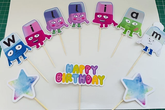 YOUR CHILD’S NAME In Alphablocks Cake Cupcake Toppers Max 10 Letters ...