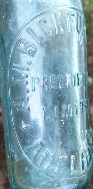 AQUA BICKFORD & Sons Codd Marble Bottle Adelaide South Australia circa ...