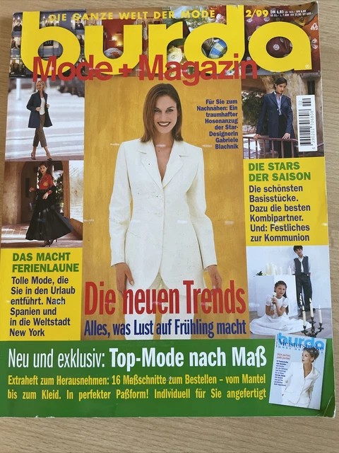 BURDA MODEN/STYLE 90ER Nähen Schnittmuster Zeitschrift Vintage 2/99 ...