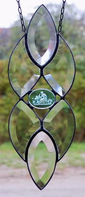 LEAD GLAZING FACETED window picture / suncatcher with glass gems in ...