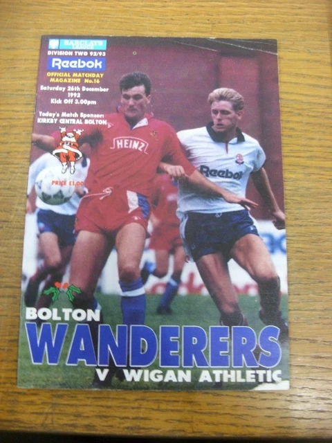 26/12/1992 BOLTON WANDERERS v Wigan Athletic (Creased) £3.99 - PicClick UK