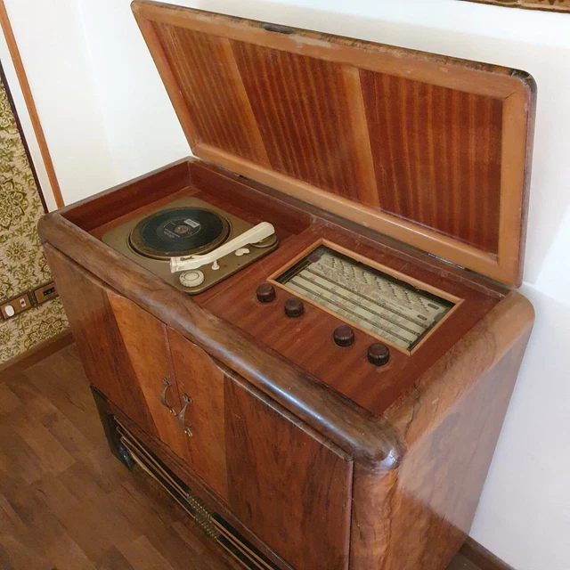 MOBILE BAR ANTICO 900/950 in legno con giradischi,radioe casse ...