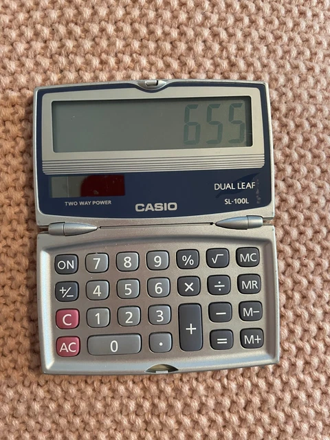 CASIO DUAL LEAF Two Way Power Electronic Calculator SL-100L Solar Cell ...