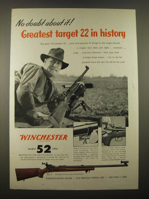 1957 WINCHESTER MODEL 52 Rifle Ad - No doubt about it! Greatest target ...