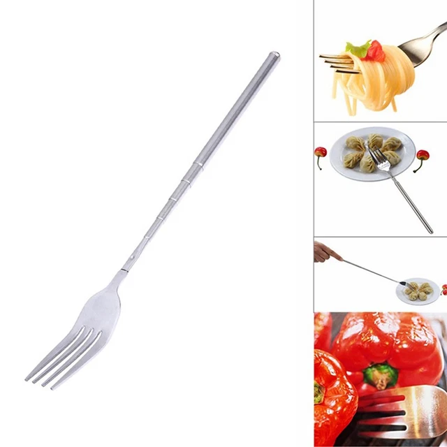 SILVER STAINLESS EXTENDABLE Fork Dinner Forks Barbecue Meat Fork ...