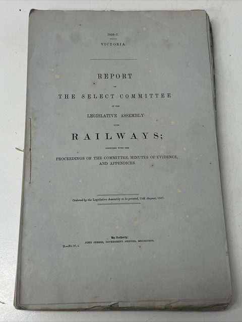 VINTAGE RARE VICTORIA Railways 1856 Legislative Assembly Melbourne ...