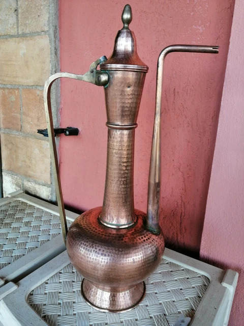 BROCCA OLIERA O teiera in rame martellato e manico di ottone, antica ...