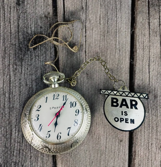 VTG SPARTUS BAR Is Open/Closed Sign Pocket Watch Wall Clock Backward ...