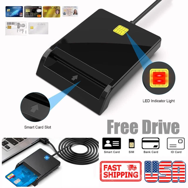 USB 2.0 SMART Card Reader DOD Military CAC Common Access-Bank card-ID ...