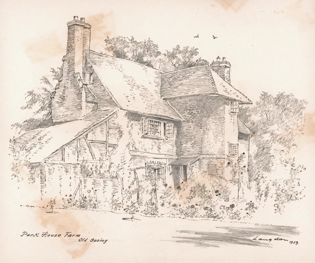 PARK HOUSE FARM OLD BASING Pencil Drawing LANGDON 1953 - 20TH CENTURY £ ...