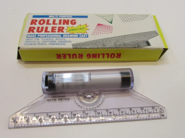 NEW VINTAGE MULTI-PURPOSE Clear Plastic Parallel Drawing Rolling Ruler ...