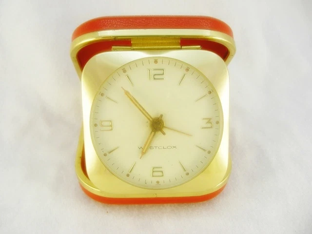 TRAVEL ALARM CLOCK Westclox Vintage Japan Red Case Wind Up Mechanical ...