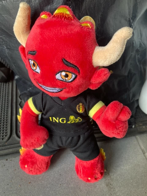 @NEUF PELUCHE MASCOTTE Football Foot Belgique Ballon Red Devil Diable ...