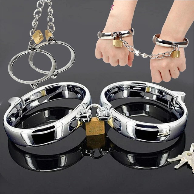 LOCKABLE STAINLESS STEEL Handcuff Metal Wrist ankle Restraint Cuffs ...