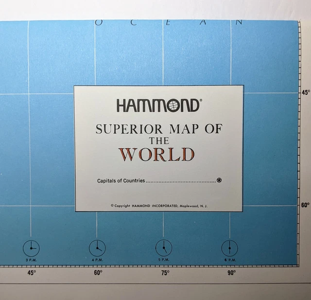 VINTAGE COLORFUL SUPERIOR Wall Map of the World by Hammond circa 1970s ...