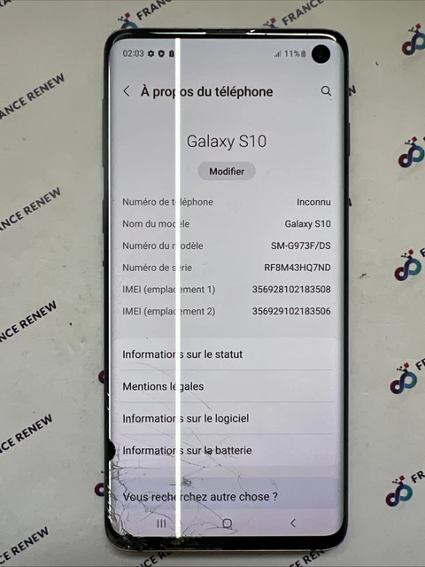 SMARTPHONE SAMSUNG GALAXY S10 SM-G973F/DS 128 Go ECRAN LCD HS EUR 40,00 ...