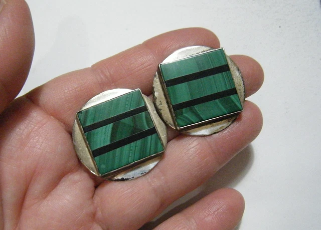 80S GFMW GREAT Falls Metal Works Large Modern Sterling Silver Malachite ...