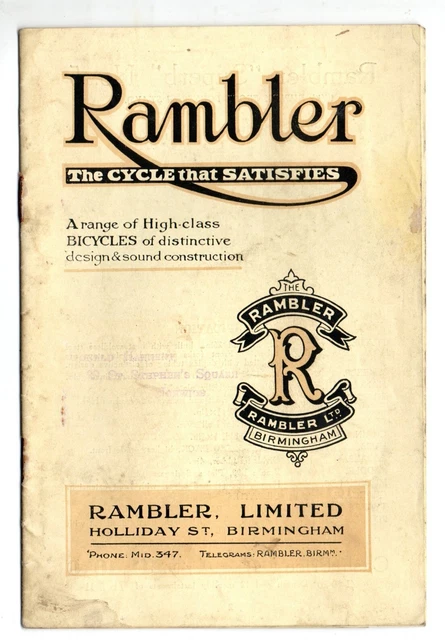 RAMBLER THE CYCLE That Satisfies Price List 1920s Rambler Ltd ...