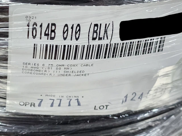 BELDEN 1614B 18AWG RG-6 Coreguard Gel-Flooded 75Ohm Coaxial Cable Black ...