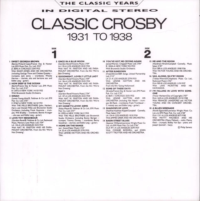 BING CROSBY CLASSIC Crosby 1931-1938 LP vinyl UK Bbc 1990 with insert REB766 EUR 6,46 - PicClick FR