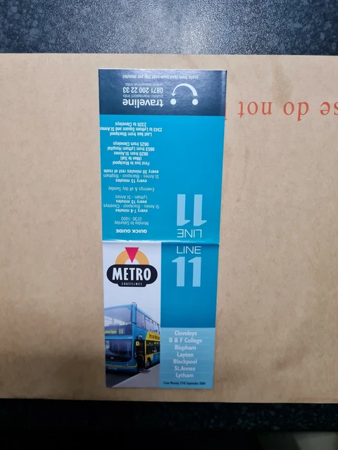 BLACKPOOL TRANSPORT TIMETABLE Leaflet Metro Line 11 27/9/2004 BQ4.35 £1 ...