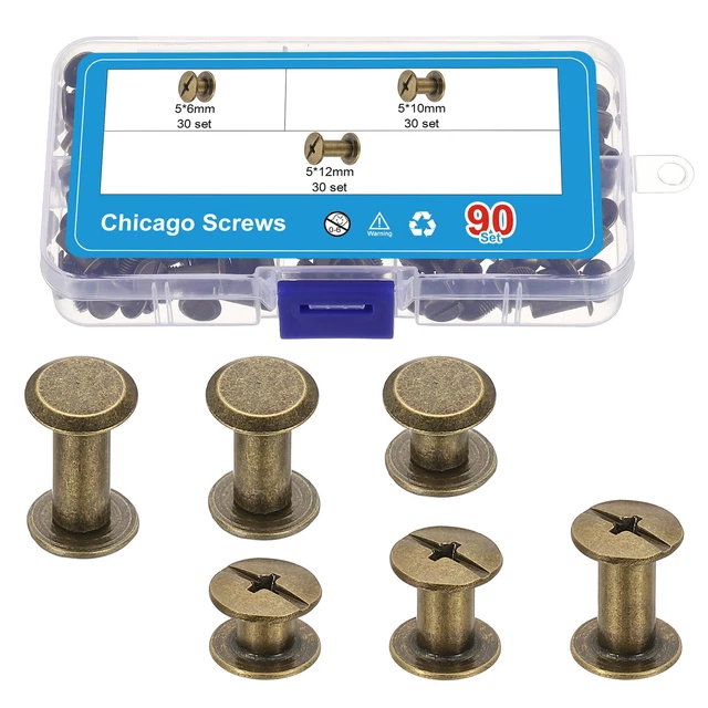 180PCS CHICAGO SCREWS, M5 x 6/10/12mm Binding Post for Leather Bronze ...