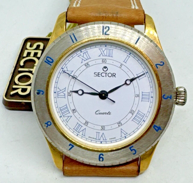 SECTOR VINTAGE QUARTZ Swiss Made 37mm N. O. S. Eta 561.001 Acier Et ...