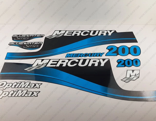 SET ADESIVI BLU decalcomanie motore fuoribordo Mercury 200cv Optimax ...