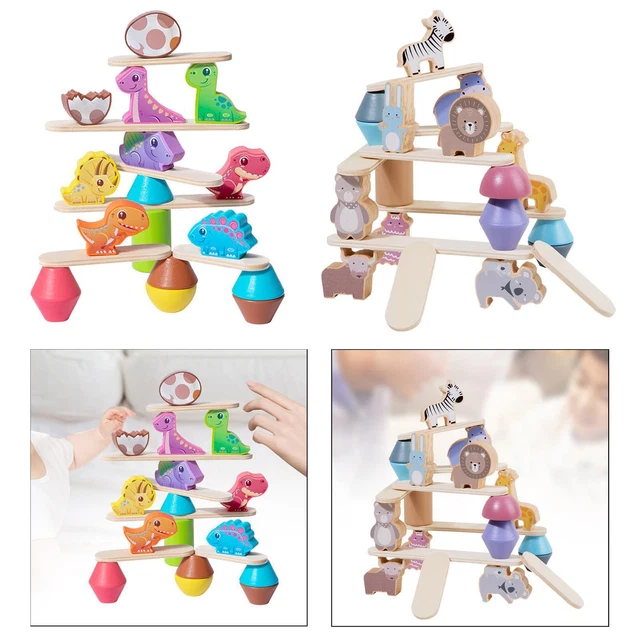WOODEN DINOSAUR STACKING Balancing Block Fine Motor Educational ...