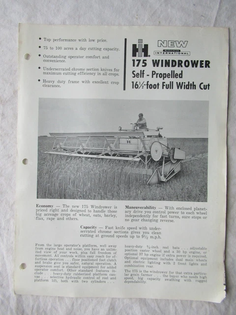 IH INTERNATIONAL MCCORMICK 175 windrower SELF-PROPELLED Specification ...
