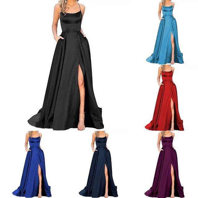 ROBE DE SOIRÉE femme satin sans bretelles avec fente latérale et design sans d EUR 32,15 ...