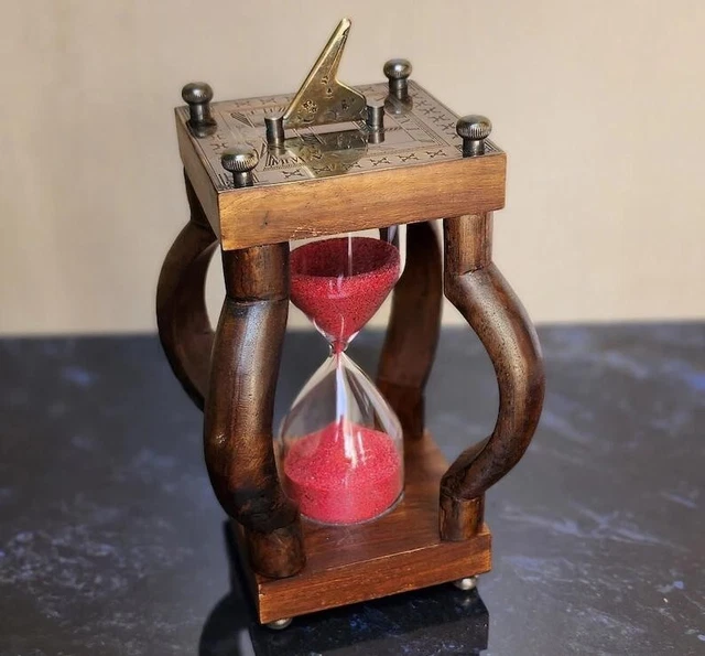 SAND TIMER HOURGLASS 5 Minutes Antique Brass Sundial Glass Clock ...